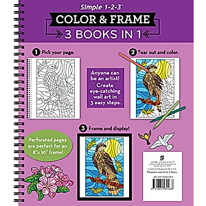 Color & Frame - 3 Books In 1 - Birds, Landscapes, Gardens (Adult Coloring Book - 79 Images to Color)