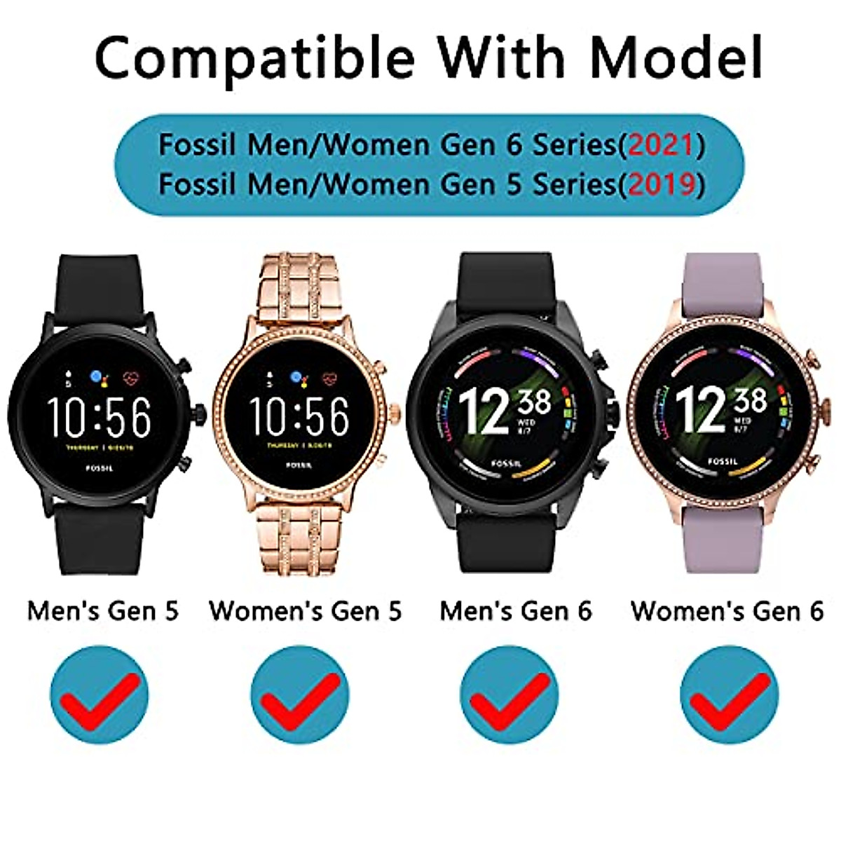 Suoman 3-Pack for Fossil Gen 5 Carlyle HR and Fossil Gen 6 Men Women Screen Protector Tempered Glass Smartwatch [2.5D 9H Hardness] [Anti-Scratch]