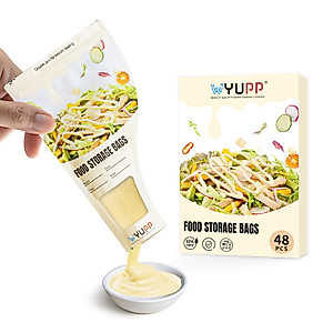 48 Pack Salad Dressing Container to Go, 3.5oz Small Disposable Food Storage Bag, Yogurt Applesauce Pouch, Snack Sauce Condiment Container, Nut Fruit Puree Storage Zipper Pouch for Lunch Boxes Picnics