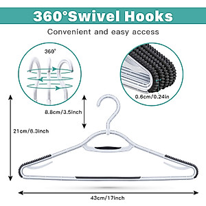 Perfecasa Extra Non Slip Plastic Clothes Suit Hangers with Sure Grip Rubber, 30 Pack, with 360° Swivel Hook, Space Saving, Light Weight, Wet and Dry Use (Pure White/Cool Grey)