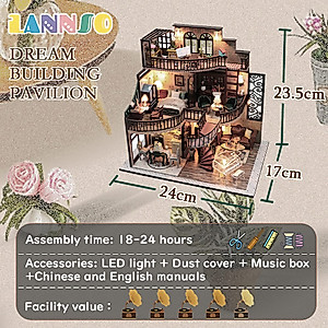 Lannso DIY Dollhouse Miniature Kit, Doll House Kit with Dust Proof Cover and Music Box, Mini Wooden Dollhouse Toys for Adult Gift(M2132)
