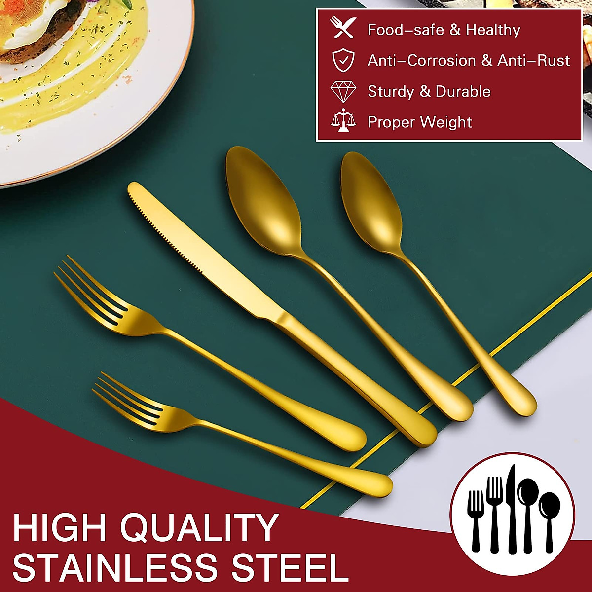 SUTETLW 20 PCS Kitchen Cutlery Set - Stainless Steel Flatware for 4 Dishwasher Safe Kitchen Tableware Ware Include 4pcs Spoon,4pcs Fork,4pcs Knife,4pcs Dessert Fork,4pcs Teaspoon (Rainbow)