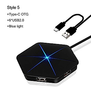 WJCCY 6 Port USB2.0 Hub 1m Cable Splitter with TF SD Card Reader Cool Light Charging USB 2.0 3.0 Hub for Multi-Device Desktop Laptop