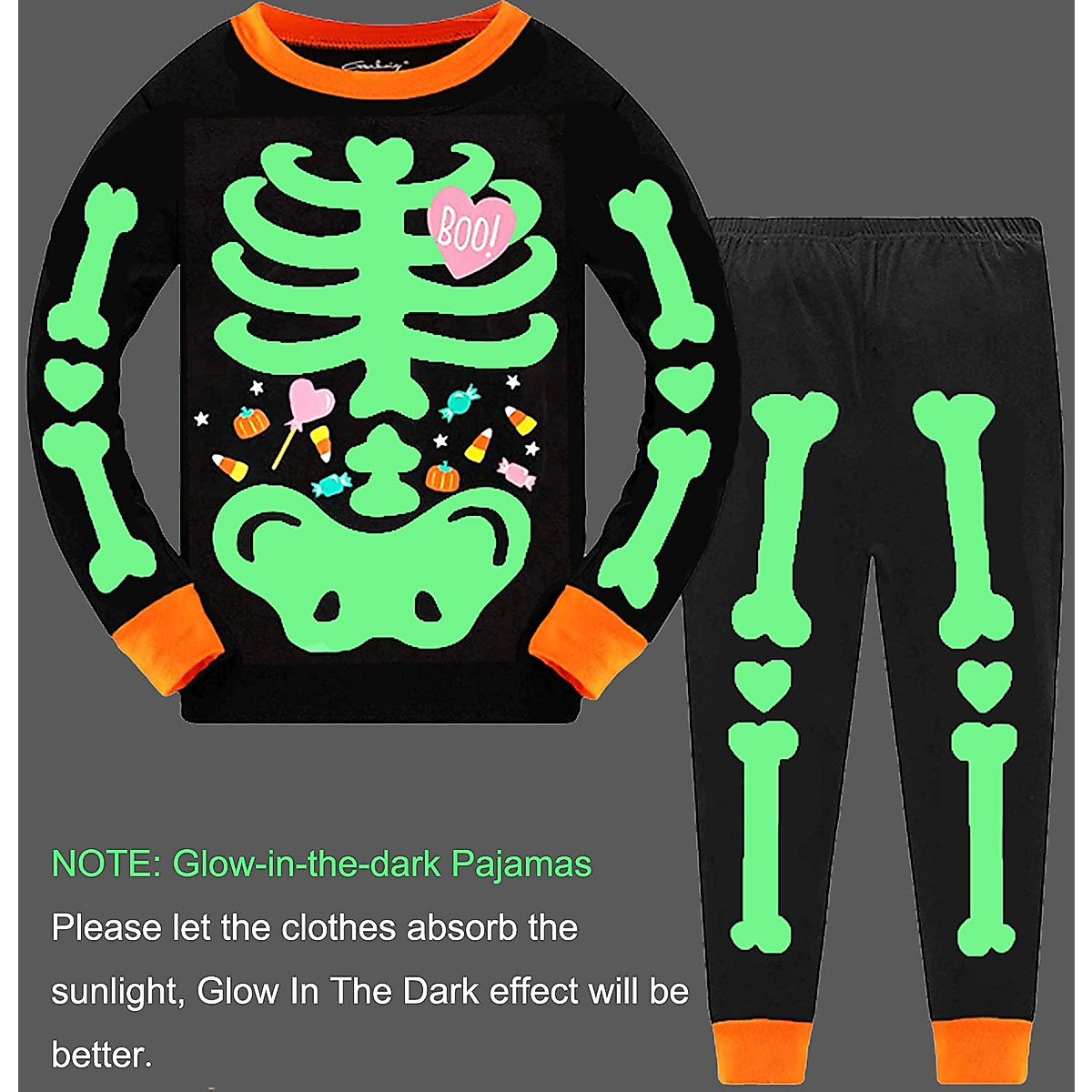 Tkria Kids Pajamas for Girls Skeleton Glow-in-The-Dark Cotton Sleepwear Toddler Clothes Halloween Outfit Size 1-12T