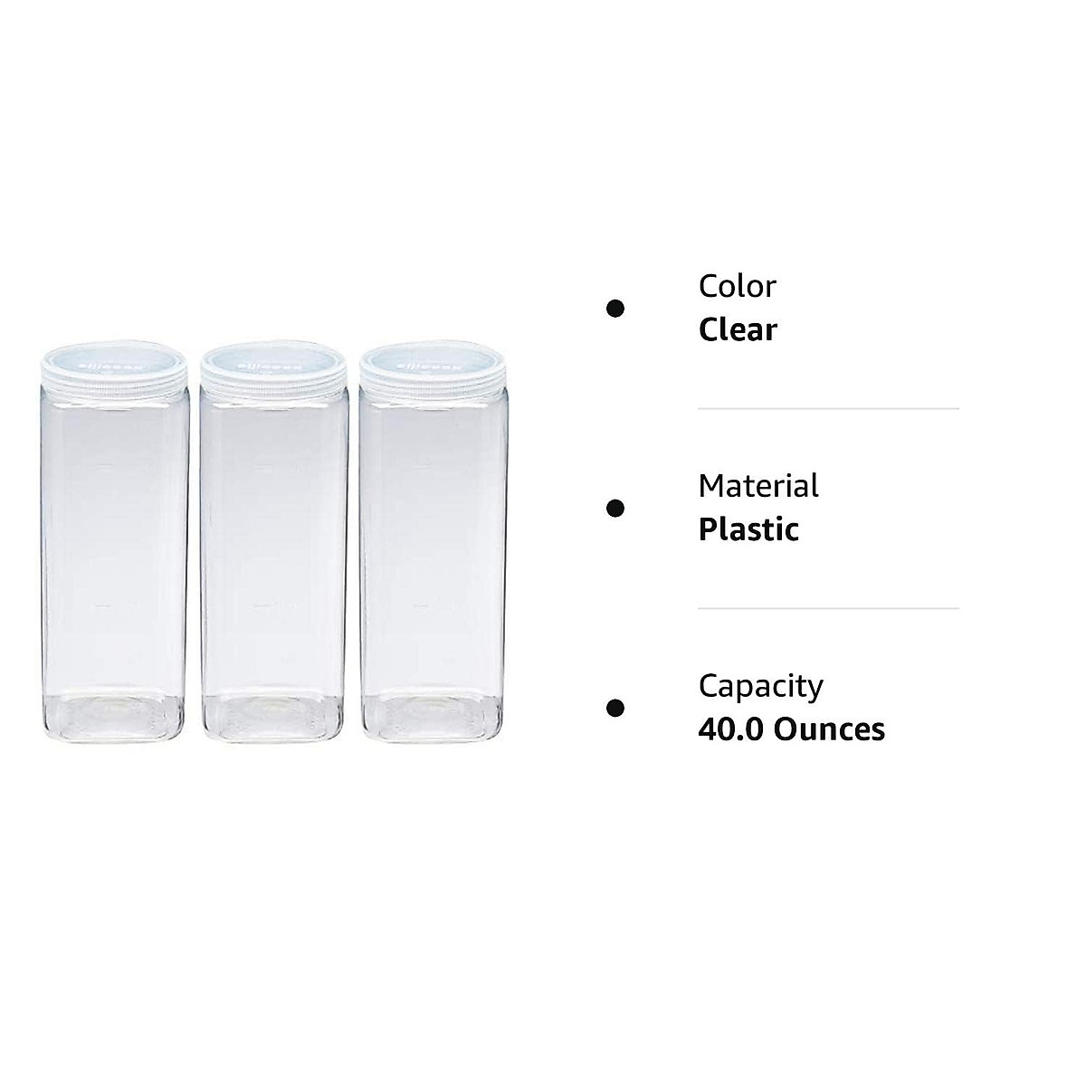 Silicook Clear Plastic Jar, Set of 3-40oz, Square Shaped, Transparent, Food Storage Container, Kitchen & Household Organization for Dry goods, Spices, Vegetables, Ingredients and More