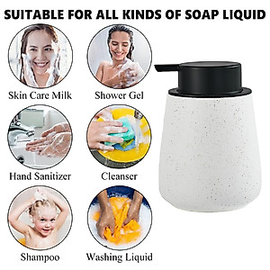 12Oz Foaming Hand Soap Dispenser - Ceramic Bathroom Foam Soap Dispenser with Easy-to-Press Black Pump, Refillable Lotion Hand Soap Dispenser, Dish Soap Dispenser for Kitchen, Speckled Matte White