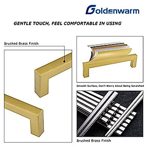 goldenwarm 5 Inch Gold Cabinet Pulls 10 Pack Brushed Brass - LSJ12GD128 Gold Cabinet Handles Square Brushed Gold Kitchen Hardware Pulls for Dresser Drawers