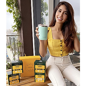 VAHDAM, Turmeric Tea Gift Set (4 Flavors, 60 Herbal Tea Bags) Caffeine Free, Gluten Free, Non GMO | Tea Variety Pack - Long Leaf Pyramid Herbal Tea Bags Variety Pack | Gifts for Women & Men