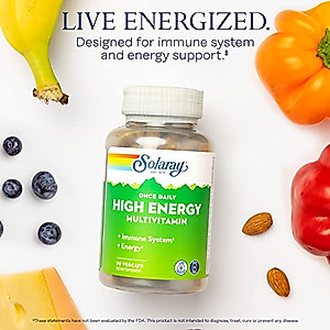 SOLARAY Once Daily High Energy Multivitamin, Iron Free, Immune System and Energy Support, Whole Food and Herb Base Ingredients, Men’s and Women’s Multi Vitamin (90 Servings, 90 VegCaps)