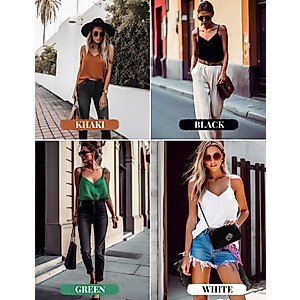 Ekouaer Women's Silk Satin Camisole Tank Tops V Neck Sleeveless Spaghetti Straps Blouse Casual Racerback Shirt(Green,S)