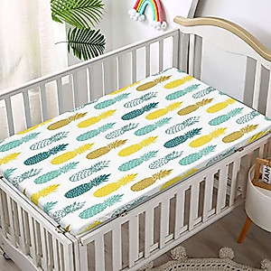 Pineapple Themed Fitted Mini Crib Sheets,Portable Mini Crib Sheets Soft and Breathable Bed Sheets-Baby Sheet for Boys Girls,24“ x38“,White and Multicolor