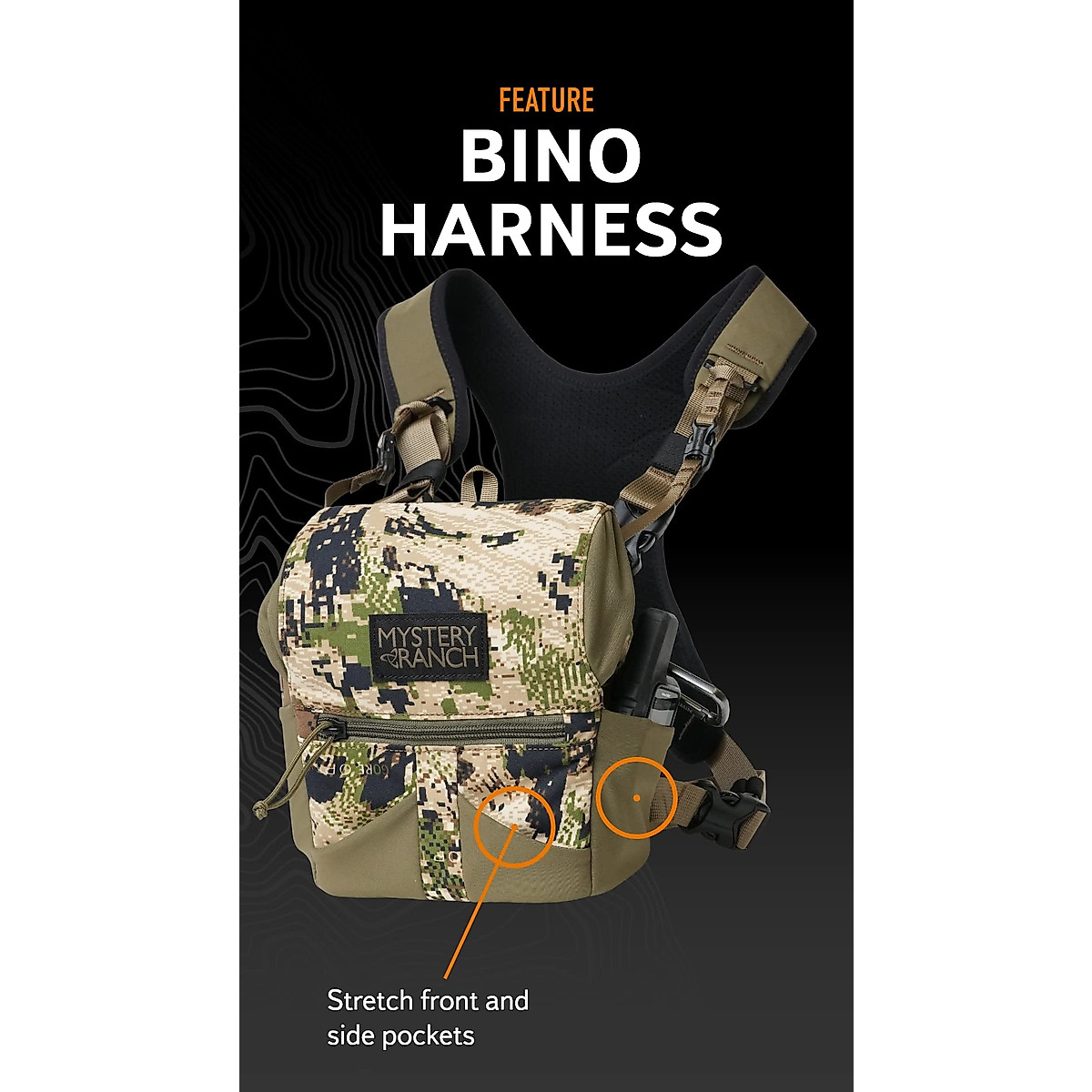 Mystery Ranch Bino Harness 12x, Chest Rig, Binocular Case, Tactical Pouch, for Rough Country, Hunting, Outdoors - Coyote-XL