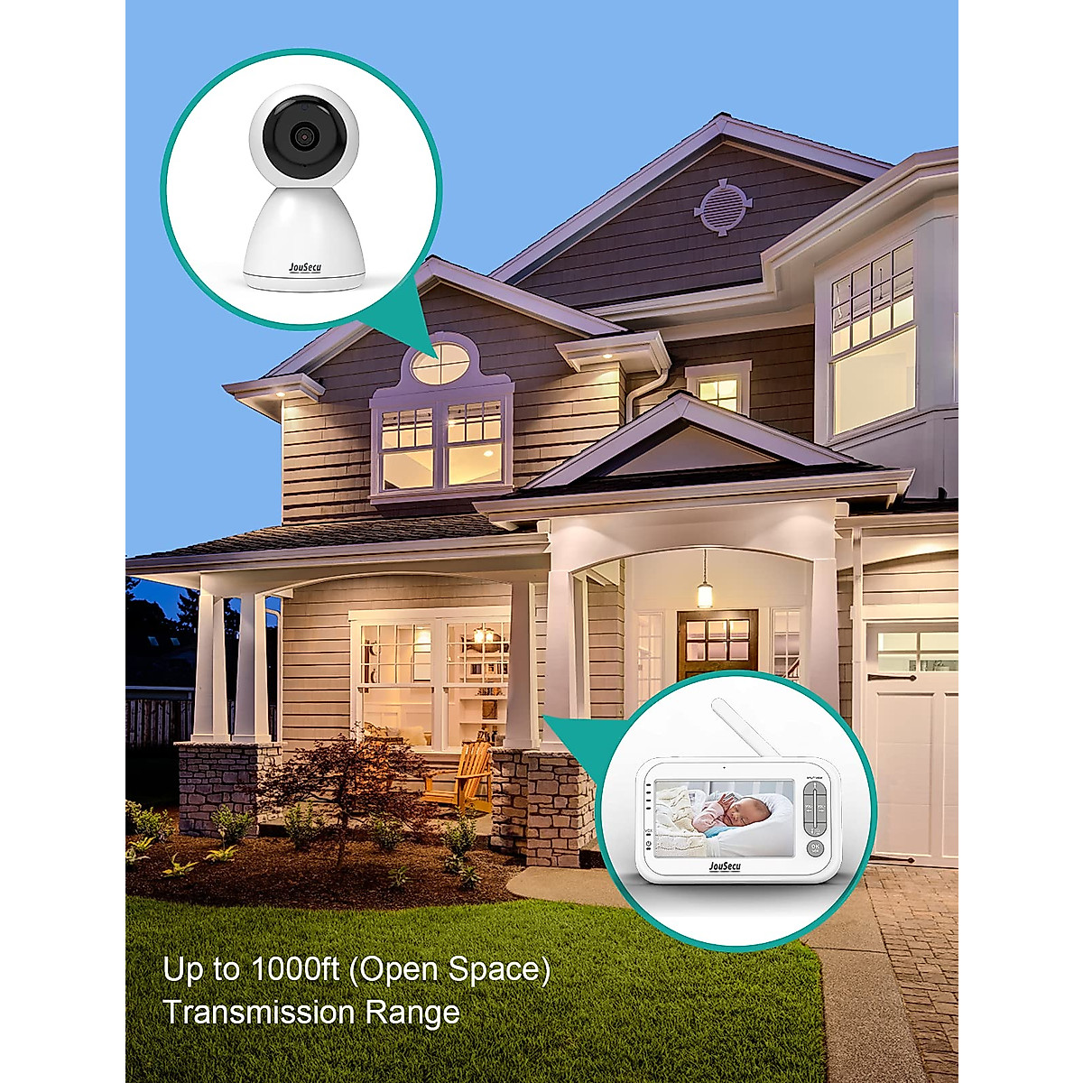 Baby Monitor with 2 Camera and Audio 4.3" LCD Split Screen 1000ft Range Rechargeable Battery 2-Way Audio Baby Crying Detection Night Vision Temperature Detection (No Remote pan-tilt-Zoom Function)