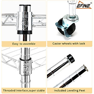 EFINE Chrome 4-Shelf Shelving Units and Storage on 3'' Wheels with 4 Shelf Liners, Adjustable Heavy Duty Steel Wire Shelving Unit for Garage, Kitchen, Office (36W x 14D x 57.7H) Pole Diameter 1 Inch