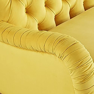 JINS&VICO Sofa Couch, Velvet Accent Sofa with Tufted Back, Upholstered Chesterfield Couch,Modern Sofa with Wood Legs for Living Room Furniture, Yellow