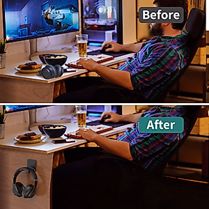 HomeMount Headphone Stand Headset Holder - Adhesive Gaming Headphone Hanger Hook Desk Mount for Most Headphone & Controller (Black)