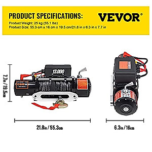 VEVOR Electric Winch 13000lb Load Capacity Truck Winch Compatible with Jeep Truck SUV 65ft/20m Synthetic Rope 12V Power Winch with Wireless Remote Control, Powerful Motor for ATV UTV Off Road Trailer