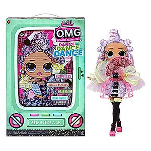 L.O.L. Surprise! OMG Dance Miss Royale Fashion Doll with 15 Surprises Including Magic Black Light, Shoes, Hair Brush, Doll Stand and TV Package - Great Gift for Girls Ages 4+