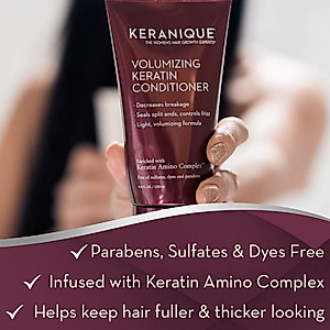 Keranique Volumizing Hair Growth Stimulating Conditioner - Keratin Amino Complex - Decreases Breakage - Seals Split Ends - Controls Frizz - Free of Sulfates, Dyes, and Parabens - 4.5 Fl. Oz