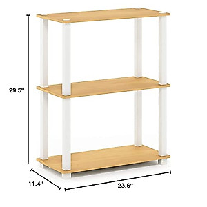 Furinno Turn-S-Tube 3-Tier Compact Multipurpose Shelf Display Rack, Square, Beech/White, 3-Tier Square Tubes