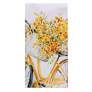 DHE 2 Piece Sweet Spring Yellow White Bike and Forsythia Kitchen Dual Purpose Towel Bundle