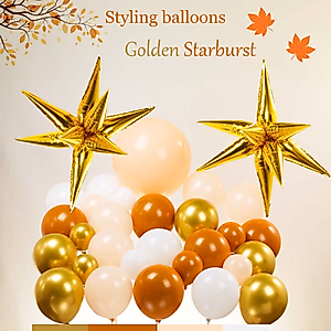 Fall Burnt Orange Gold white Balloon Garland Kit 144 Pcs Double stuffedBalloons for autumn thanksgiving Turkey Birthday Party bride to be Fall in love Little Pumpkin baby shower Decorations