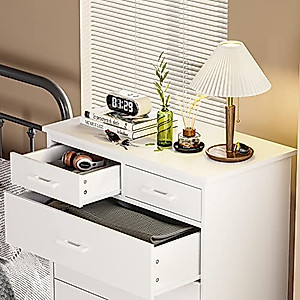 EPHEX Tall Dresser with 7 Drawers for Bedroom, Storage Tower Clothes Organizer, White Chest of Drawers with Sturdy Pedestal, 27.6'' W x 15.8'' D x 44.1'' H
