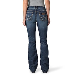 Wrangler Women's Retro Mae Rise Stretch Boot Cut Jean, Mid Wash, 7W x 32L