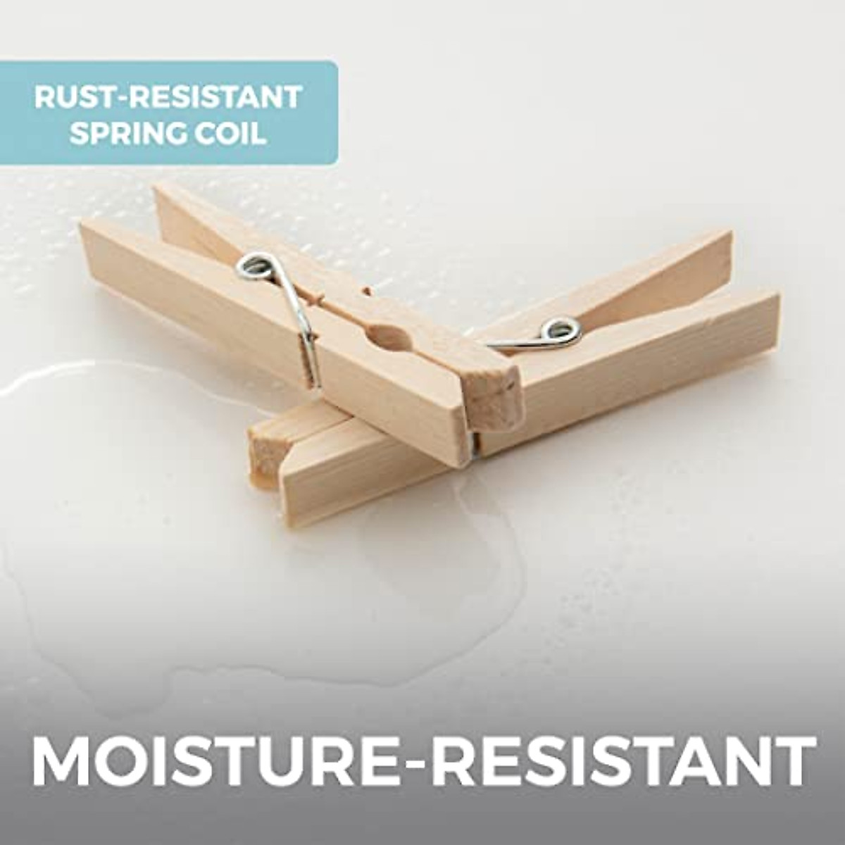 Home Genie Large Wooden Clothespins, 2.9", Natural Birchwood Rust and Moisture Resistant Clothes Pegs, Durable Wood Clothing Pins, Strong Grip, Laundry Clothesline, Bag Clips, Crafts, Photos, 25 Pack