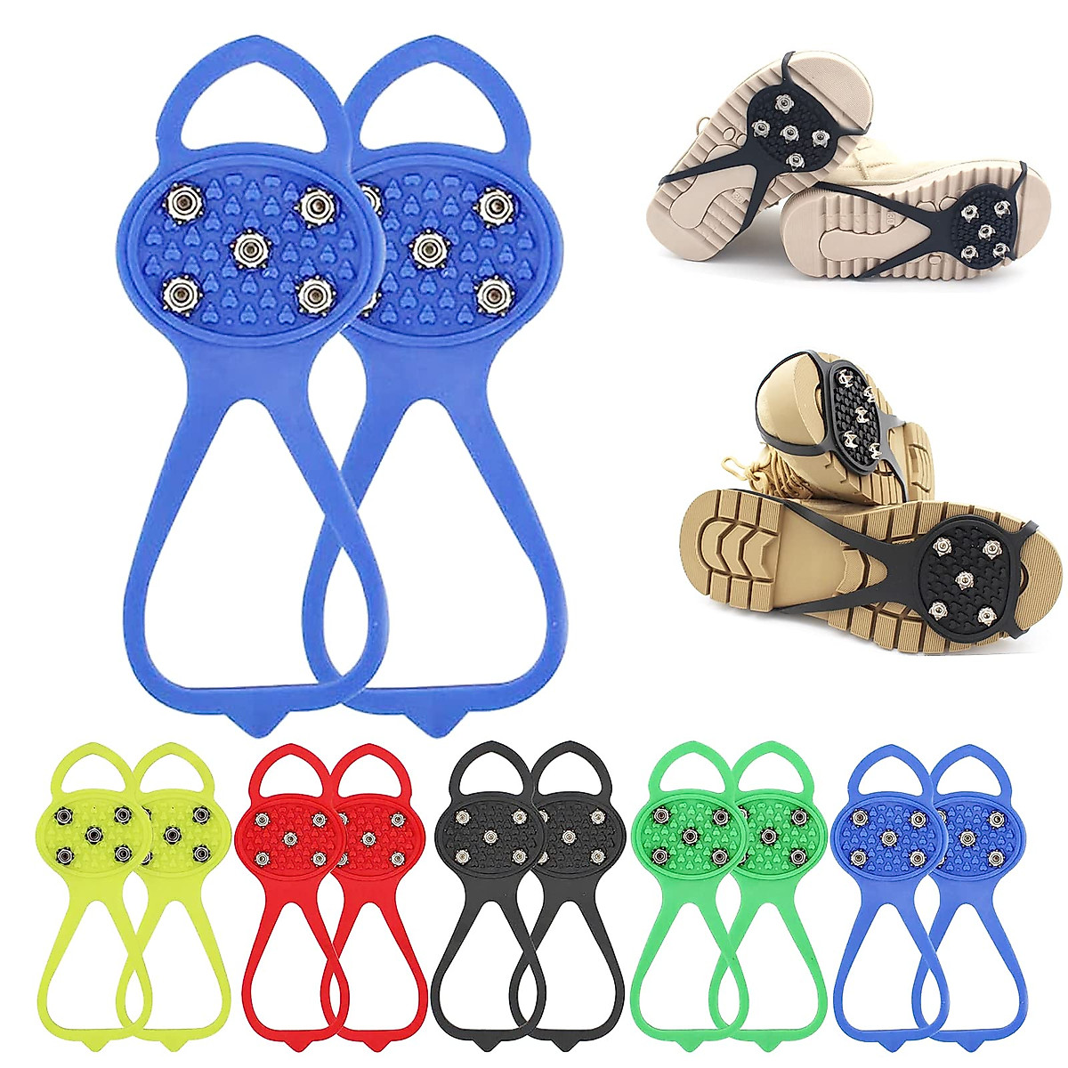 Universal Non-Slip Gripper Spikes, 2023 Upgrade Universal Gripper Spikes Non Slip Shoe Grips, Traction Cleats Ice Snow Grips Anti Slip Silicone for Hiking Walking Climbing Fishing (Blue, Child)