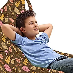 Ambesonne Autumn Lounger Chair Bag, Colorful Seasonal Elements Leaves Fall Down Oak Acorn Maple Leaf Print, High Capacity Storage with Handle Container, Lounger Size, Umber and Pale Orange