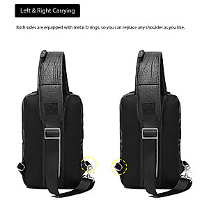 LANNSYNE Men's Vintage Full Grain Leather Sling Bag, Crossbody Chest Daypack fits 10.5" iPad, Black