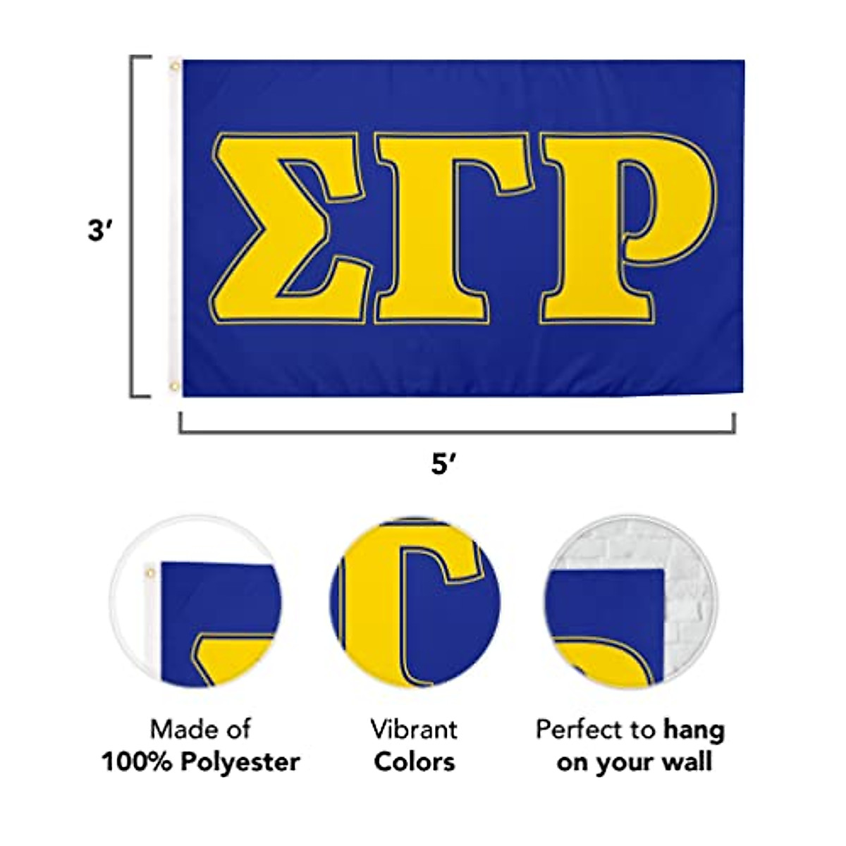 Sigma Gamma Rho Letter Fraternity Flag Greek Letter Use as a Banner Large 3 feet x 5 feet Feet Sign Decor