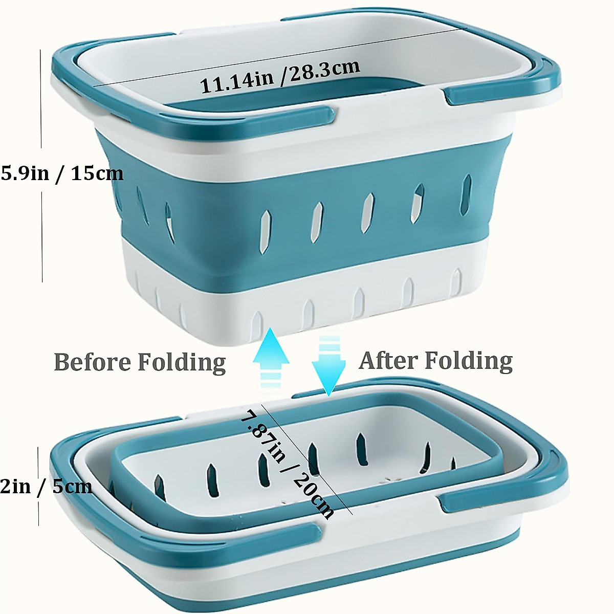 Haundry Portable Shower Caddy Basket, Foldable Caddy Basket with Handles, Collapsible Storage Organizer for Bathroom, Kitchen, College Dorm,Gym (Blue)