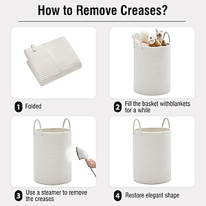 White Woven Rope Laundry Basket by TECHMILLY, 58L Baby Nursery Hamper for Clothes Blanket Storage, Large Tall Laundry Hamper for College Dorm, Bedroom, Living Room