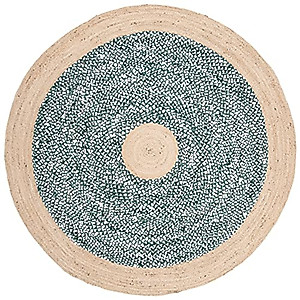 SAFAVIEH Cape Cod Collection 6' Round Gold / Natural CAP210D Handmade Braided Jute & Cotton Area Rug