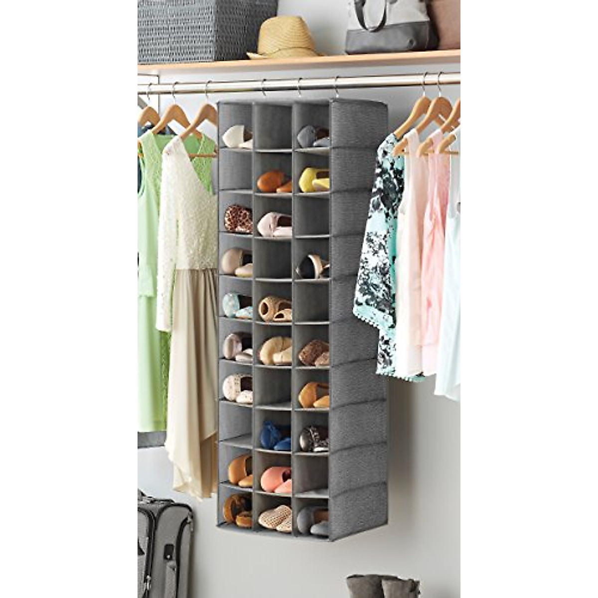 Whitmor, Crosshatch Gray, Hanging Shoe Shelves Closet Organizer, 30 Section