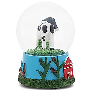 Elanze Designs Cow and Farm Green Holstein Dairy Steer Bull Heifer Calf Barn Silo Corn Stalks Grass Prairie Ranch Big Sky 100MM Musical Glitter Snow Globe Plays Tune Born Free