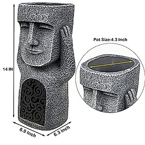 ANIAFJ Moai Funny Planter Solar Decor Planter Moai Solar Light Décor Ester Island Tiki Urn Easter Island Head Flowerpot-Do not Listing