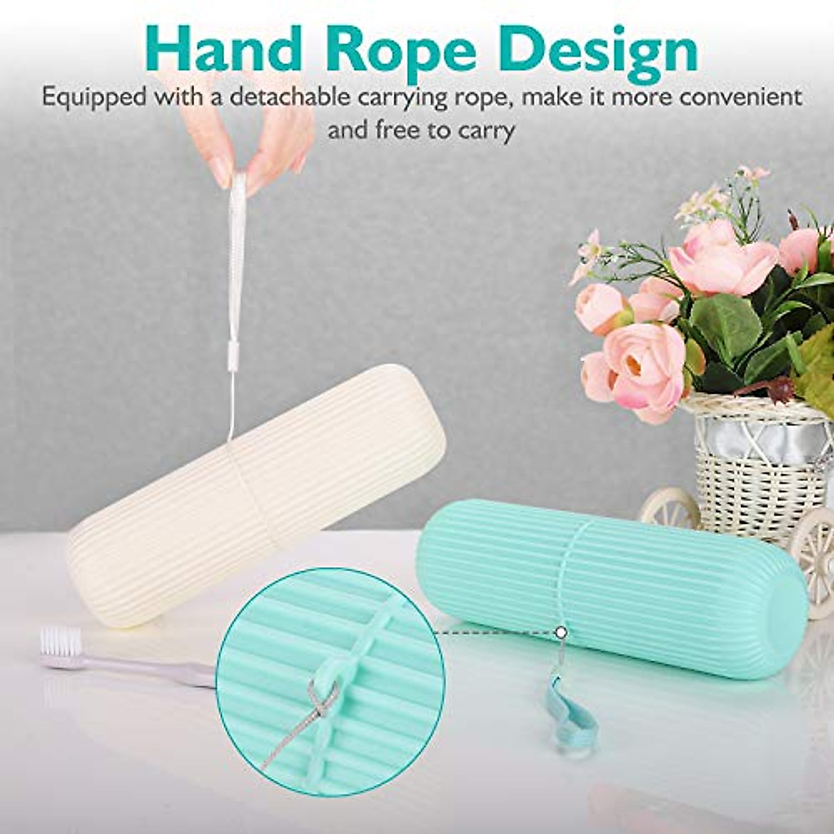 Toothbrush Travel Case Portable Travel Toothbrush Holder 2 Pack Plastic Toothbrush Storage Container Organizer for Travel Home Business School (White + Green)