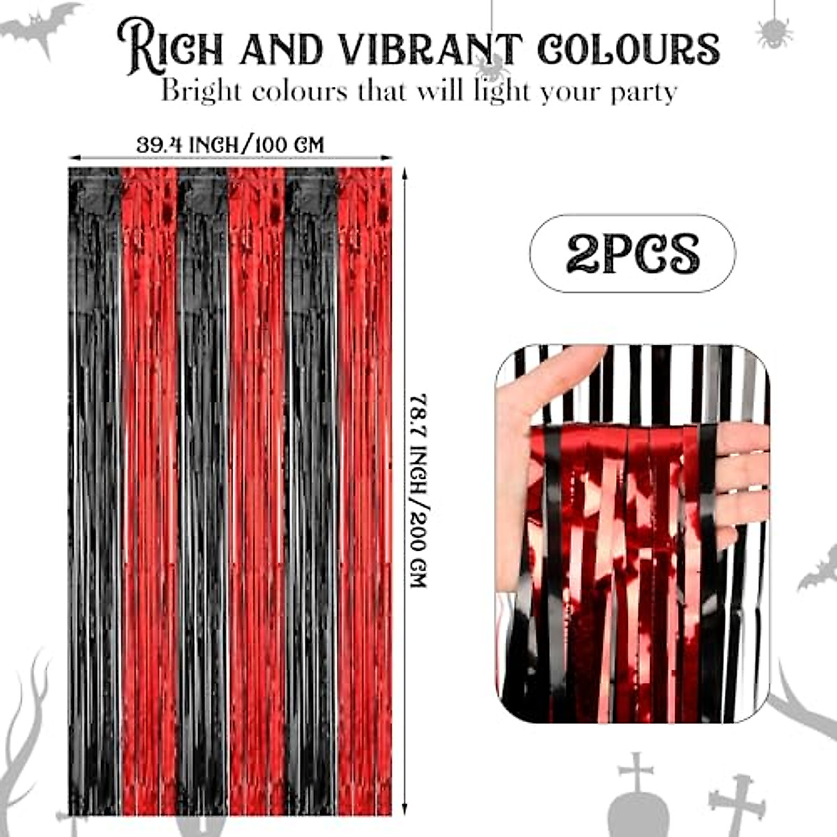 Dimeho Red and Black Fringe Curtain, 2Pcs Foil Fringe Backdrop Curtains 3.3 x 6.6 Feet Red and Black Tinsel Streamers for Graduation Black and Red Birthday Halloween Party Backdrop Decorations
