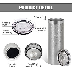 BetterSub 6 Pcs 20oz Sublimation Blanks Tumblers Glitter Silver Skinny Straight, Double Wall Insulated Stainless Steel Sublimation Cups with Lid, Metal Straw, Brush, Display Box