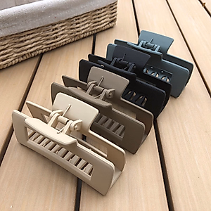 Nalodu Rectangle Hair Claw Clips Large 4 Inch Matte Square Clear No Slip Big Jaw Clip Multi-Colored for Thick Hair Women, 6 Pack