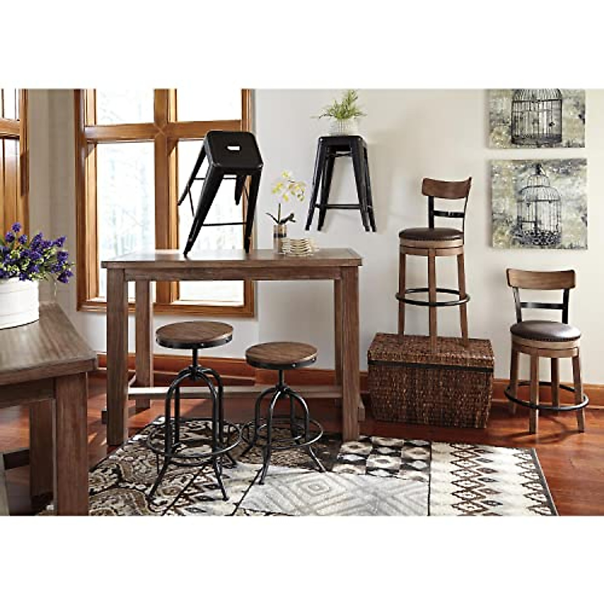 Signature Design by Ashley Pinnadel 30" Modern Swivel Pub Height Barstool, Light Brown
