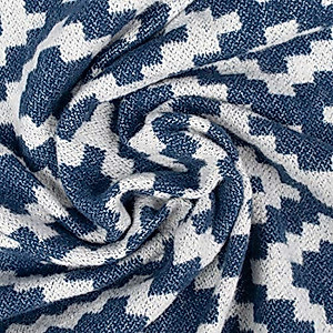 Komorebi Large Outdoor Waterproof Picnic Blanket (78"x59") 100% Cotton | Leather Carrier | Soft Diamond Jacquard Picnic Mat for up to 4 Adults (Blue/White)