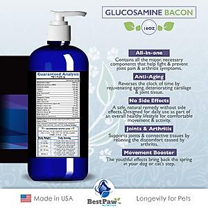 Best Paw Nutrition - Bacon Flavor Liquid Glucosamine for Dogs & Cats - Chondroitin, MSM, Hyaluronic Acid - Dog Arthritis Home Remedy - Joint Supplement for Hip & Joint Pain Relief Pets Love - 16oz