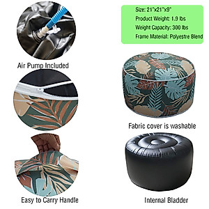 Kozyard Inflatable Stool Ottoman Used for Indoor or Outdoor, Kids or Adults, Camping or Home (Leaf Pattern)