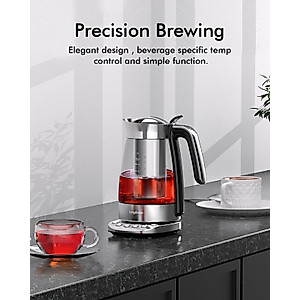 Electric Glass Tea Kettle with Infuser, 1.7L/1500W Fast Boiling, Stainless Steel, Temperature Control Tea Maker, BPA Free - Easy Lid Removal & Keep Warm Feature, Silver