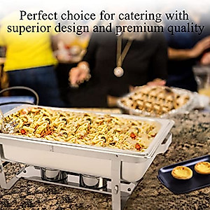 Restlrious Chafing Dish Buffet Set 6 Pks, Stainless Steel 5QT Round & 8QT Rectangle Foldable Chafers & Buffet Warmers Set, w/Full & Half Size Food Pan, Water Pan, Fuel Holder & Lid for Catering Event