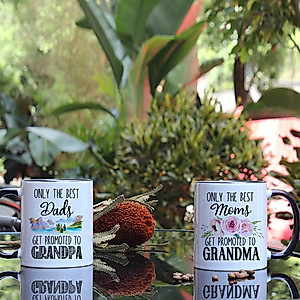 Only the Best Mom Dad Get Promoted to Grandma and Grandpa Coffee Mug Set, Great Grandparent Coffee Mug Set. Pregnancy announcement Gift. Great Grandpa Mug. Grandparent Mug Set of 2 Shot Mugs (Black)